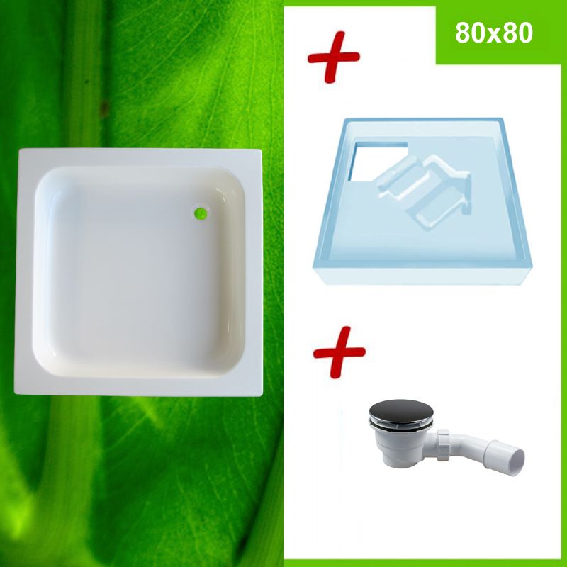 Duschwanne 80x80 mit Styroporträger 14 cm TIEF - KOMPLETT SET